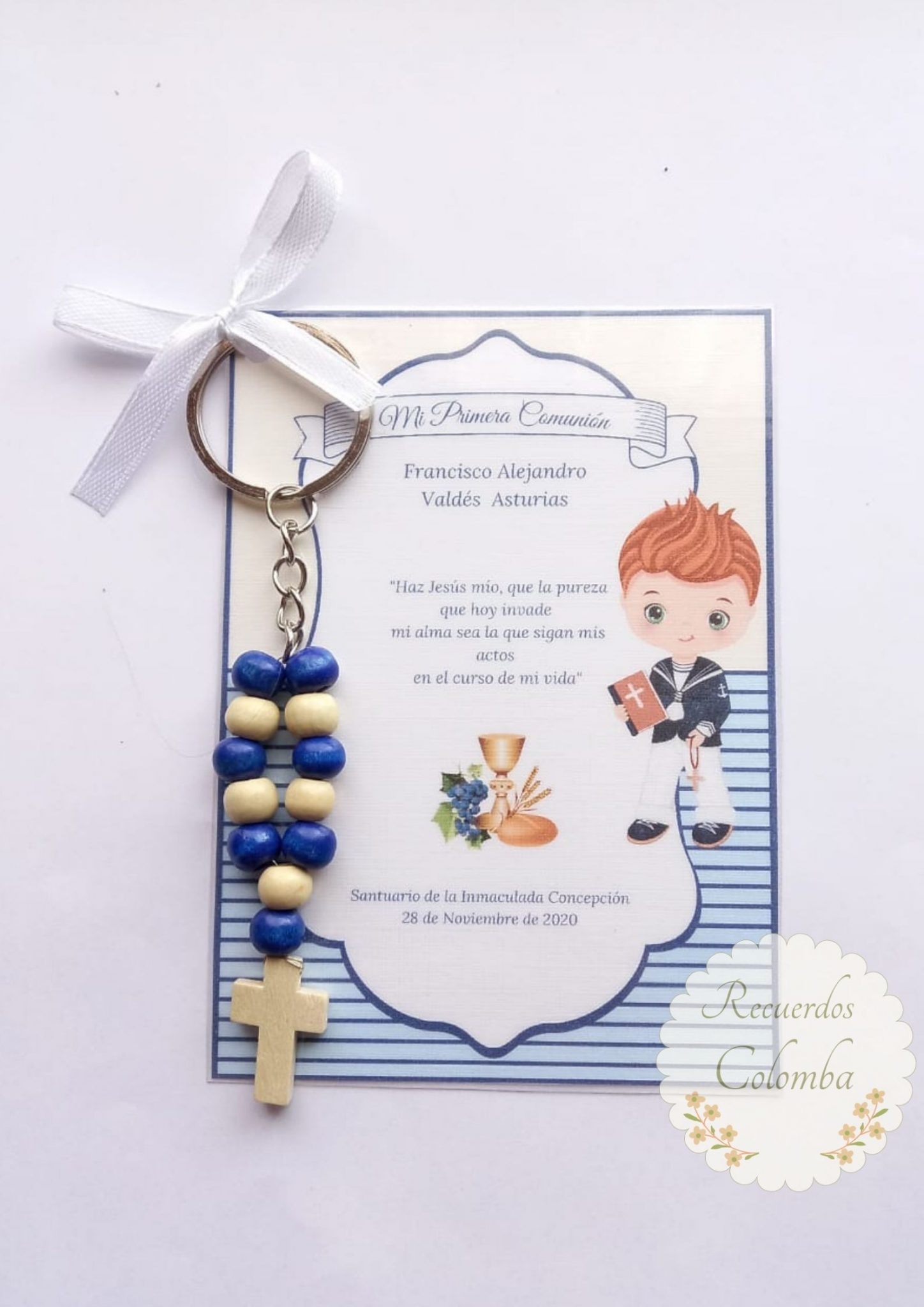 Santito Plastificado con denario Primera Comunión 01 (12 unidades)